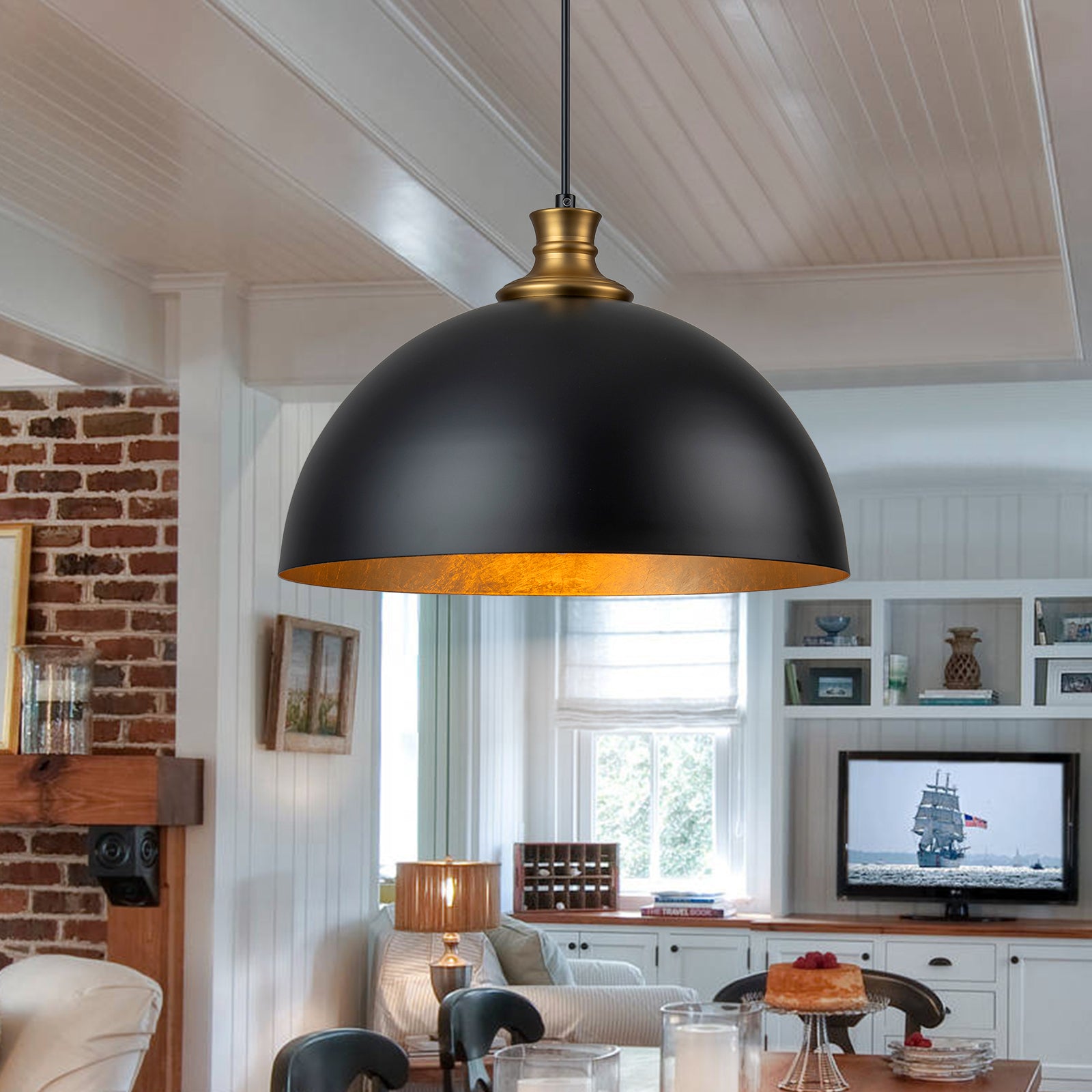 Black And Gold Dome Pendant Light