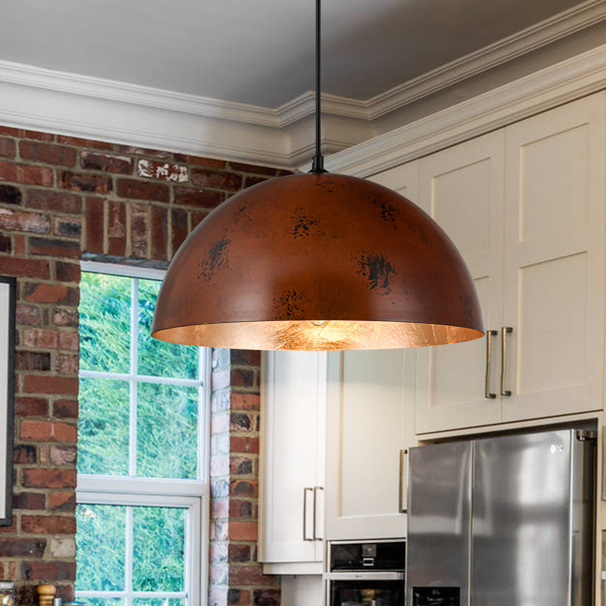 Glowlings 1-Light Industrial Large Brown Dome Pendant Light Island Lig