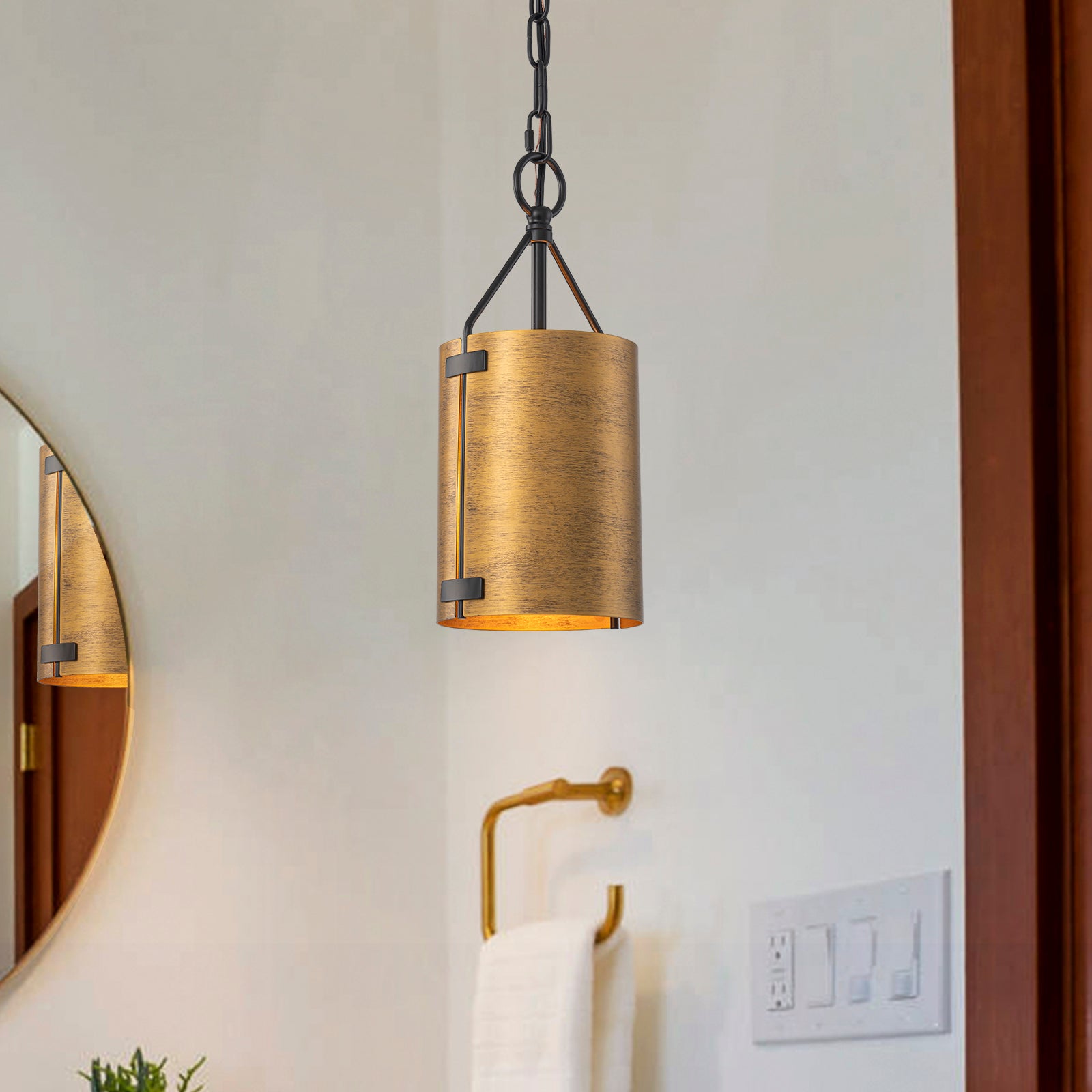 Glowlings 1-Light Industrial Rustic Bronze Metal Mini Pendant Light Is