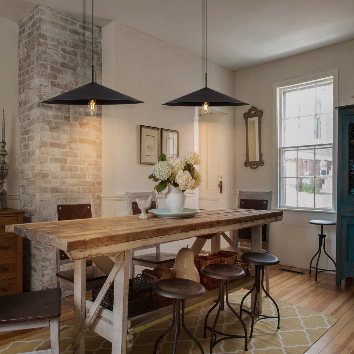 Glowlings 1-Light Modern 26"Wide Large Metal Cone Black Dome Pendant L