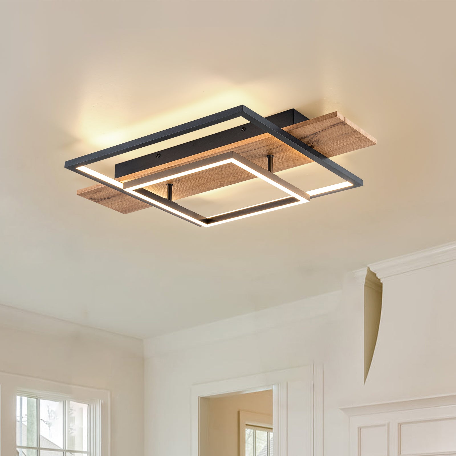 Glowlings Farmhouse 2-Light Integrated Square Wood LED Flush Mount