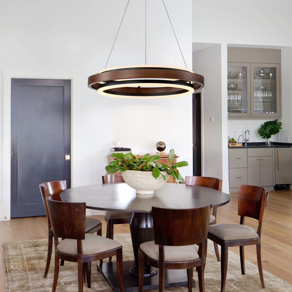 Glowlings 2-Light Modern 24"Wide Ring 3-Tier Walnut Round LED Wooden P