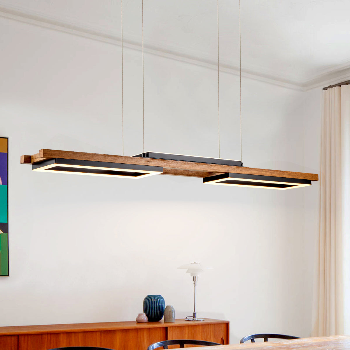 Glowlings 3-Light 40”Wide Rectangle LED Linear Wood Pendant Light Isla