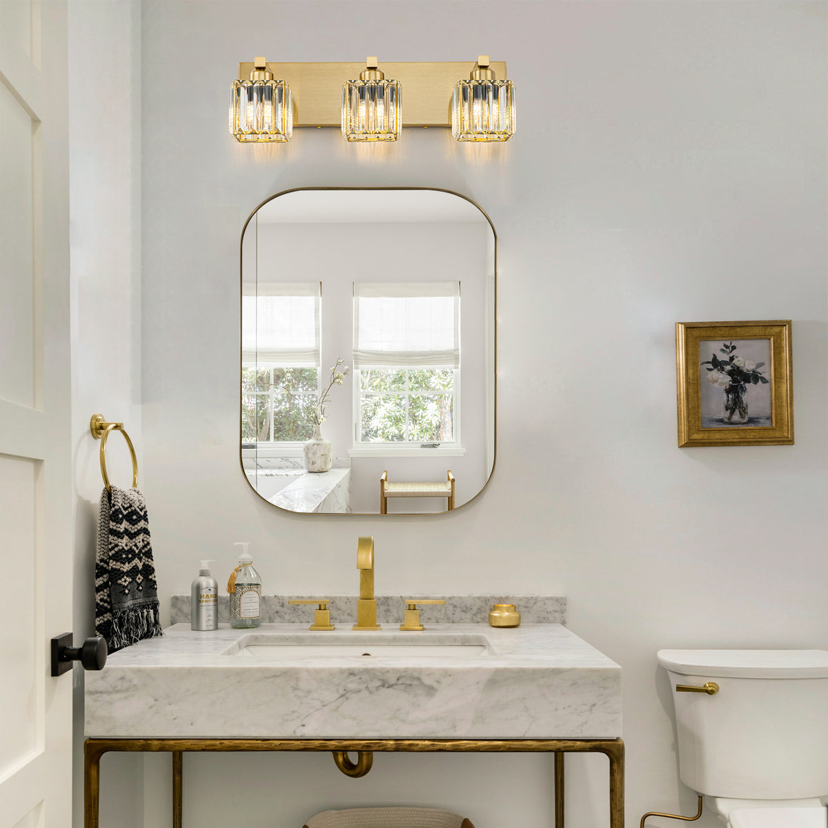 Glowlings 3/4/5-Light Modern Gold Square Crystal Bathroom Vanity Light