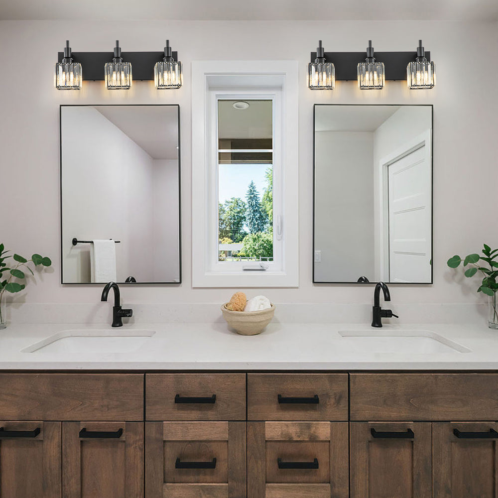 Glowlings 3/4/5-Light Modern Matte Black Square Crystal Bathroom Vanit