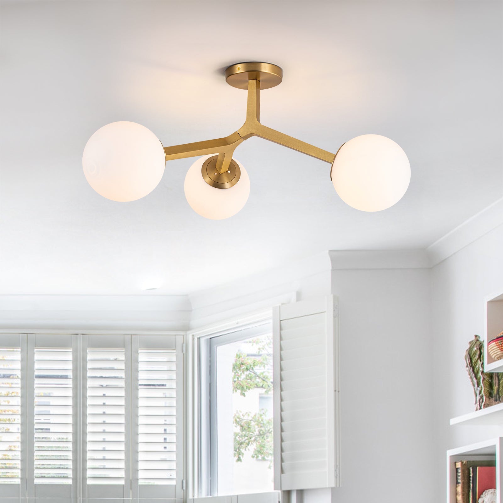 Glowlings 3-Light Modern 24"Wide Opal Glass Globe Sputnik Semi Flush M
