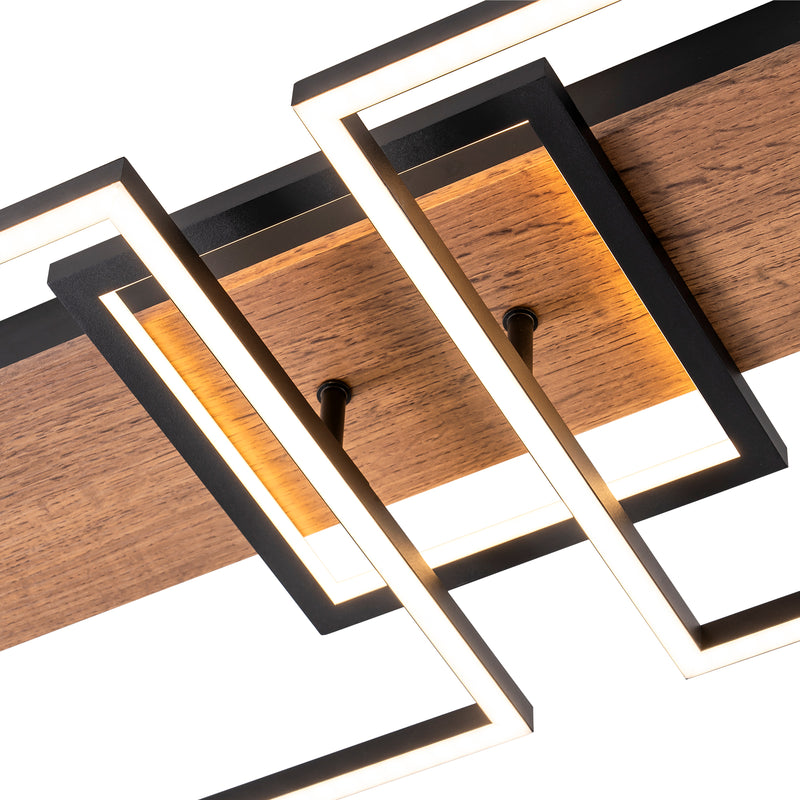 Glowlings 5-Light Farmhouse 50“Wide 2-Tier Rectangle LED Wood Flush Mo