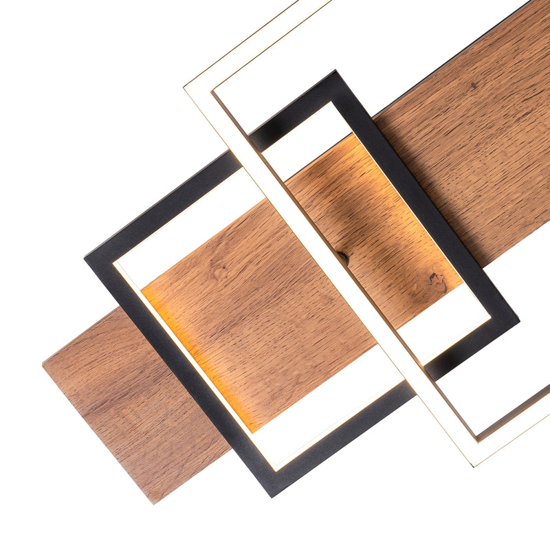 Glowlings 5-Light Farmhouse 50“Wide 2-Tier Rectangle LED Wood Flush Mo