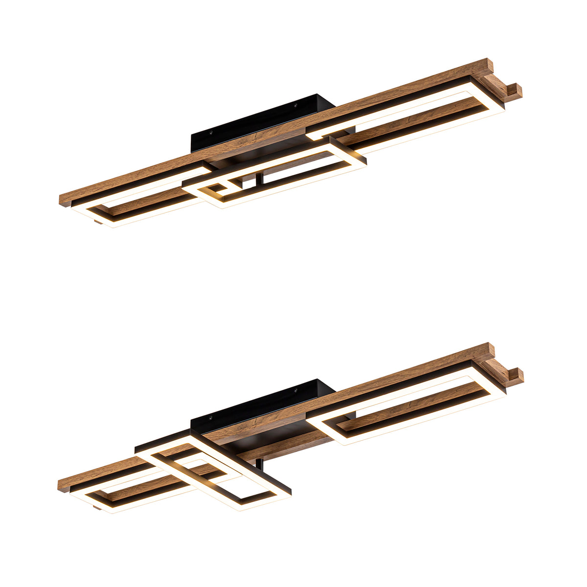 Glowlings Farmhouse 3-Light 40"Wide Integrated Rectangle Wood LED Flus